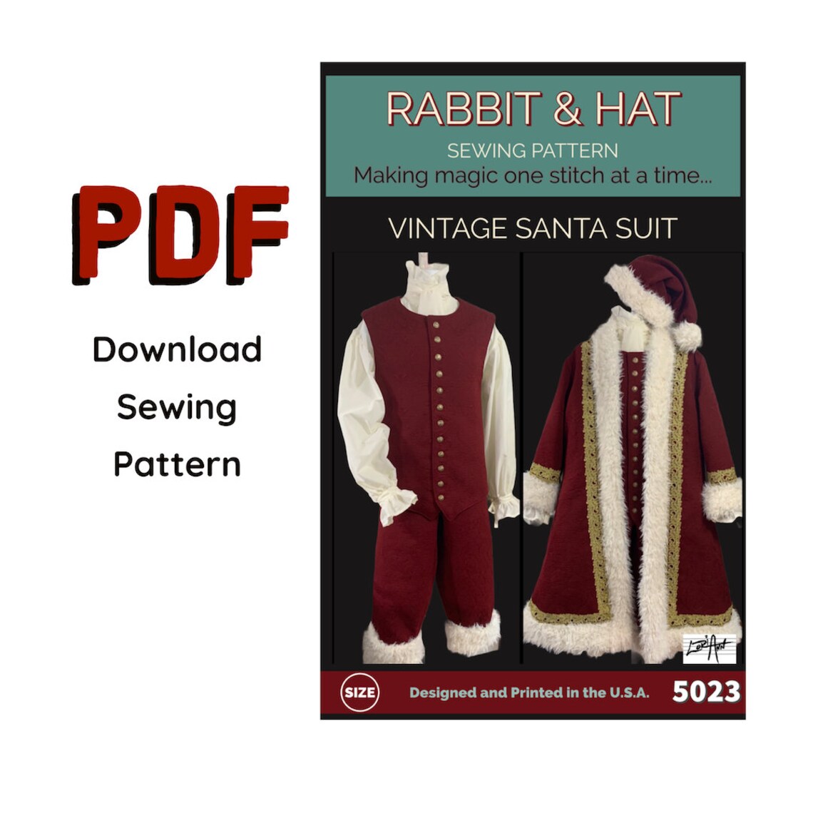 PDF Size LARGE Men's Vintage Santa Suit 5023 New Rabbit and Hat Sewing ...