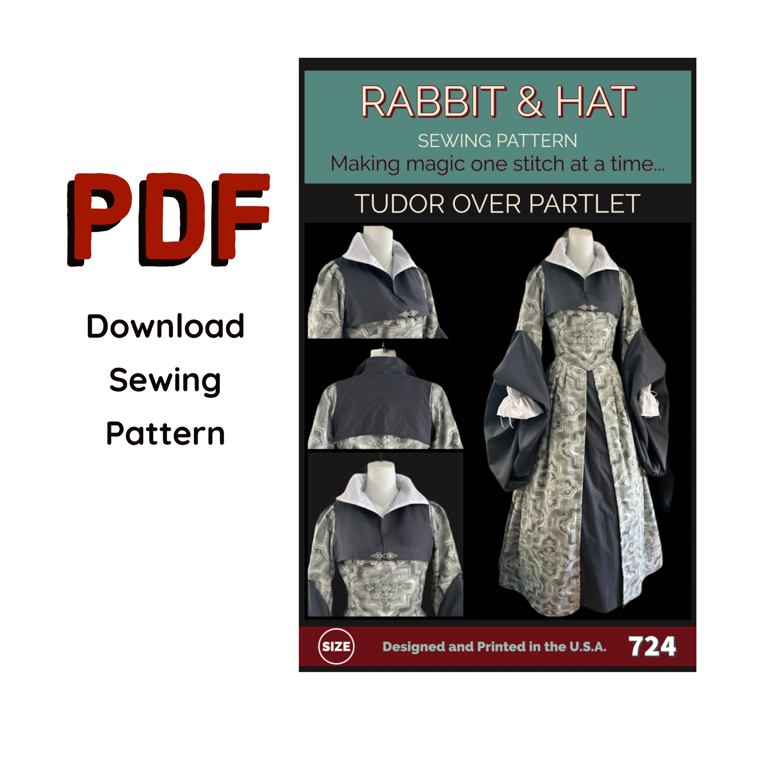 PDF Size XL Tudor Over Partlet 724 New Rabbit and Hat Sewing Pattern ...