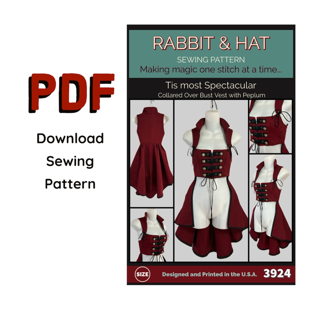 PDF 1X Tis Most Spectacular! Collared Over Bust Vest W Peplum 3924 Rabbit & Hat Sewing Pattern ...