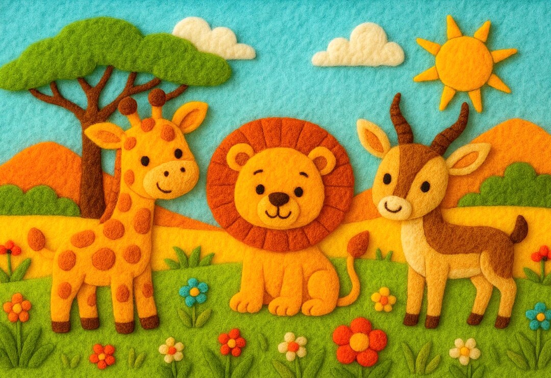African Savannah Baby Animals - Lion, Giraffe, Gazelle in a Summer ...
