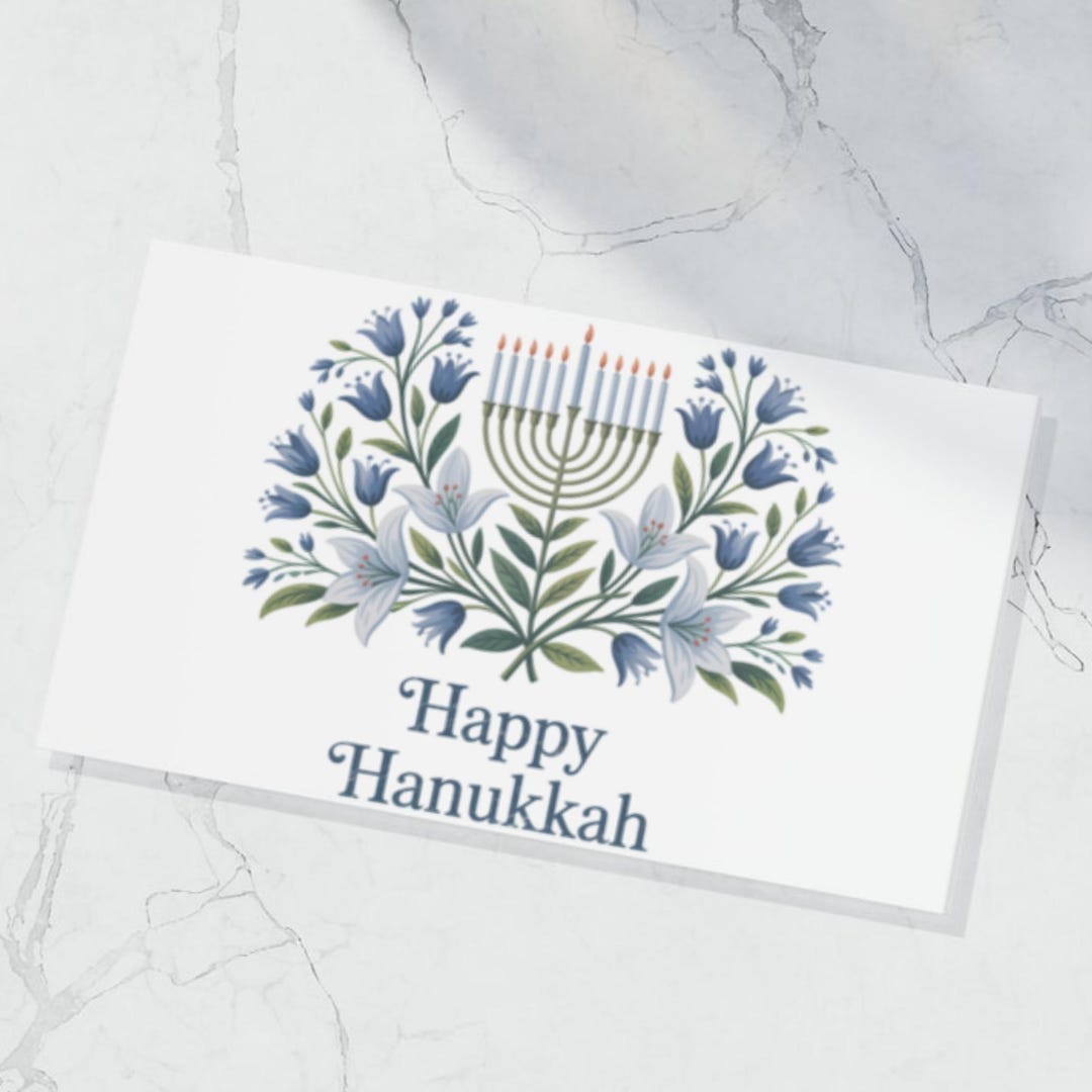 Floral Menorah Happy Hanukkah Card Holiday Postcards - Etsy