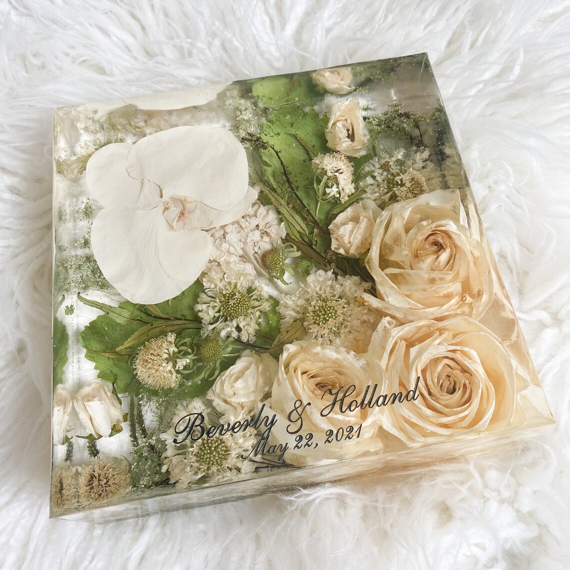 6x6 Custom Engraved Wedding Flowers Bouquet Preservation in a - Etsy