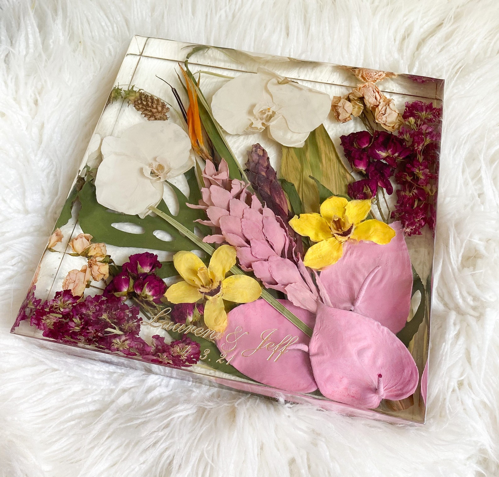 6x6 Custom Engraved Wedding Flowers Bouquet Preservation in a - Etsy