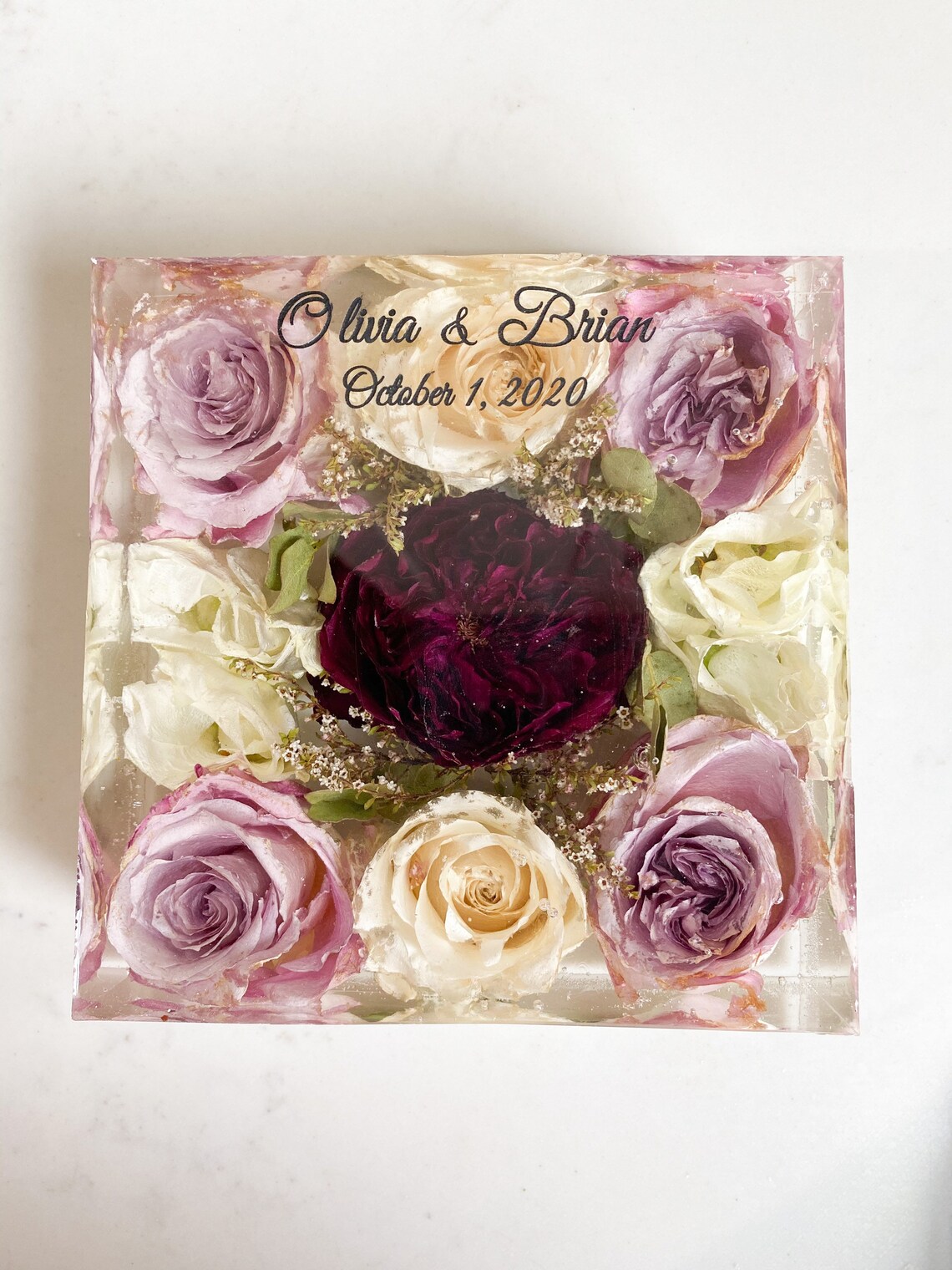 6x6 Custom Engraved Wedding Flowers Bouquet Preservation in a | Etsy