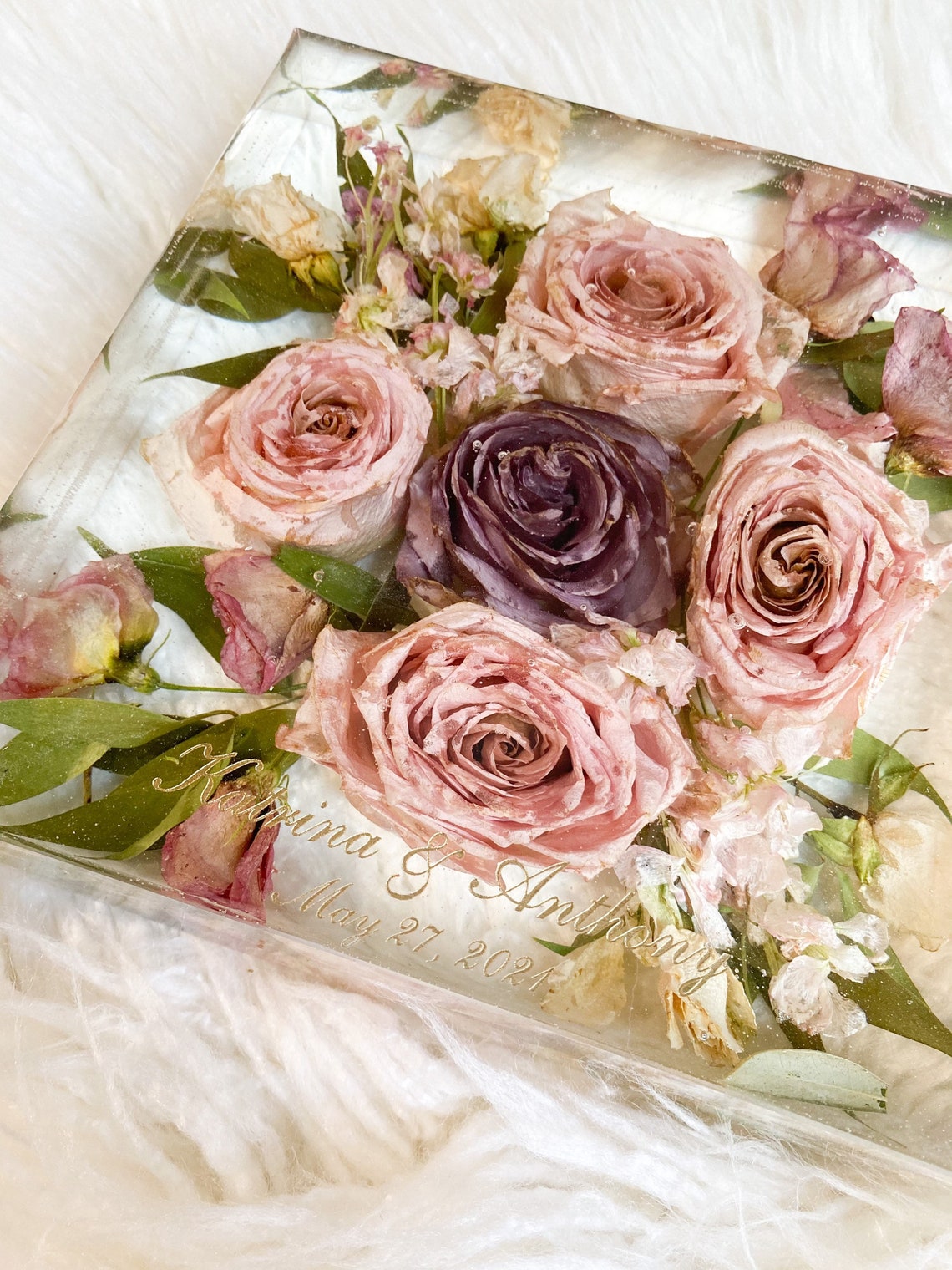 6x6 Custom Engraved Wedding Flowers Bouquet Preservation in a - Etsy