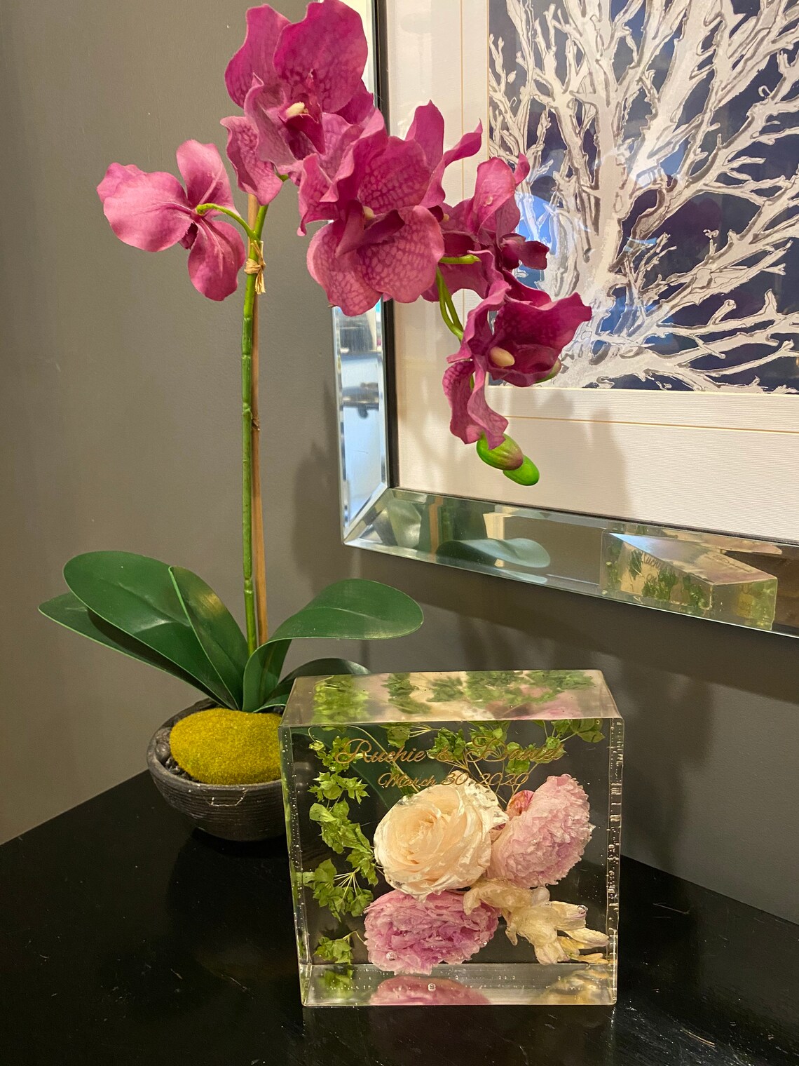 6x6 Custom Engraved Wedding Flowers Bouquet Preservation in a - Etsy