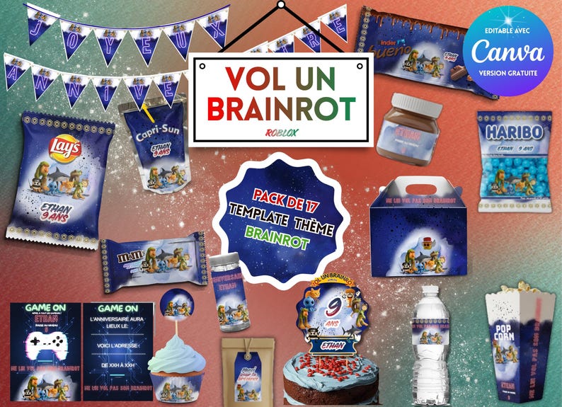 Printable Brainrot Birthday Kit - 17 Editable Canva Templates - Party ...