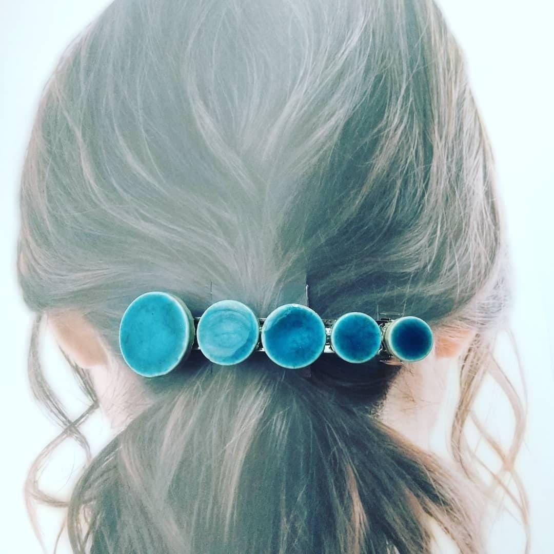 Deep Sea Blue Pottery Barrettes Blue Hair Clip Hair Accessories Blue ...