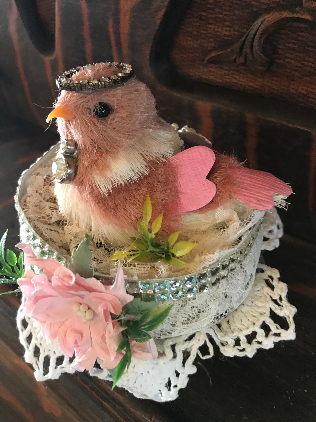 Bird,fancy, Shabby,lace, Nest,vintage, Bling, OOAK,499 - Etsy