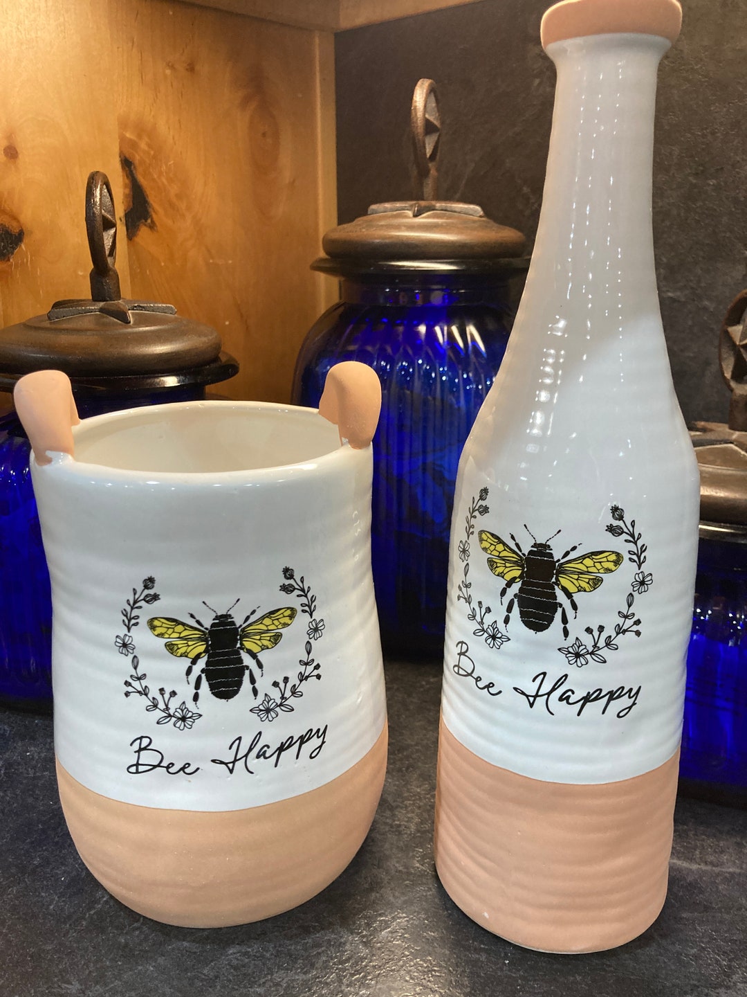 Bee Happy Vase, Tall Vase, Short Vase, Bees, Flower Vase, Great Gift, Mom, Dad, Sister, Brother ...