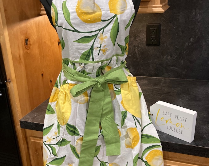 Lemon Apron, Yellow and Blue Apron, Kitchen Apron, Personalize Apron ...