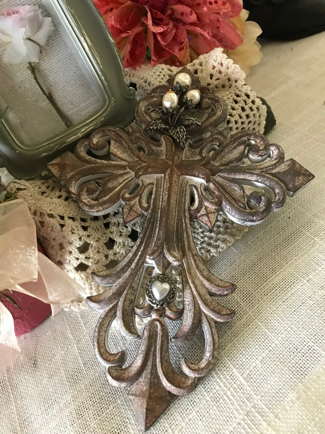 Precious Cross, Vintage, Pearls, Unique Color, 1803 - Etsy