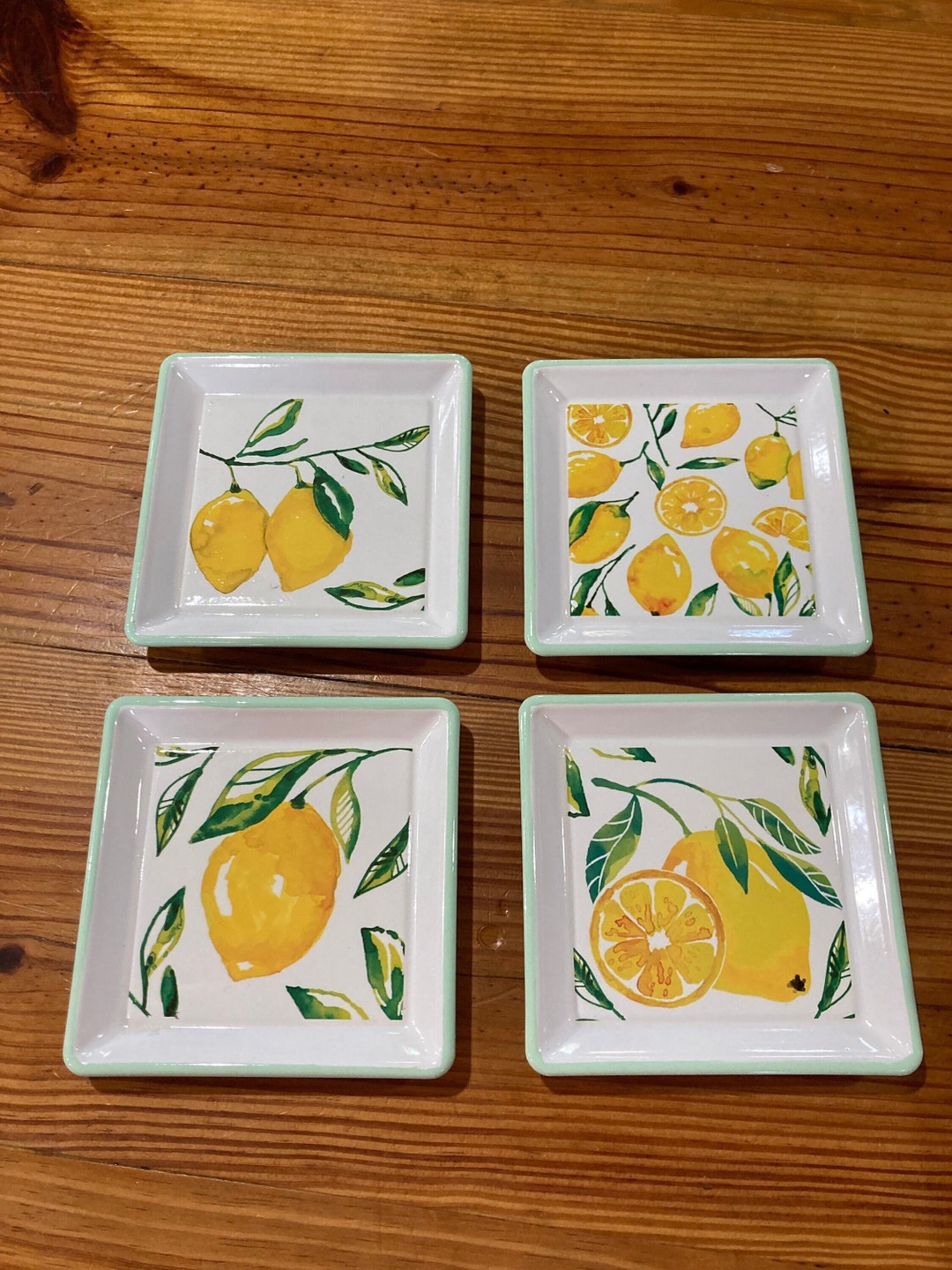 Lemons, Lemon, Trinket, Trinket Dishes, Metal, Enamel, Set of 4 ...
