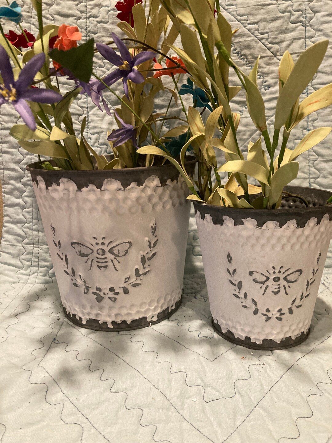 New, Upcycled, Bee Canisters, Bee, Metal, White Washed, OOAK'S ...