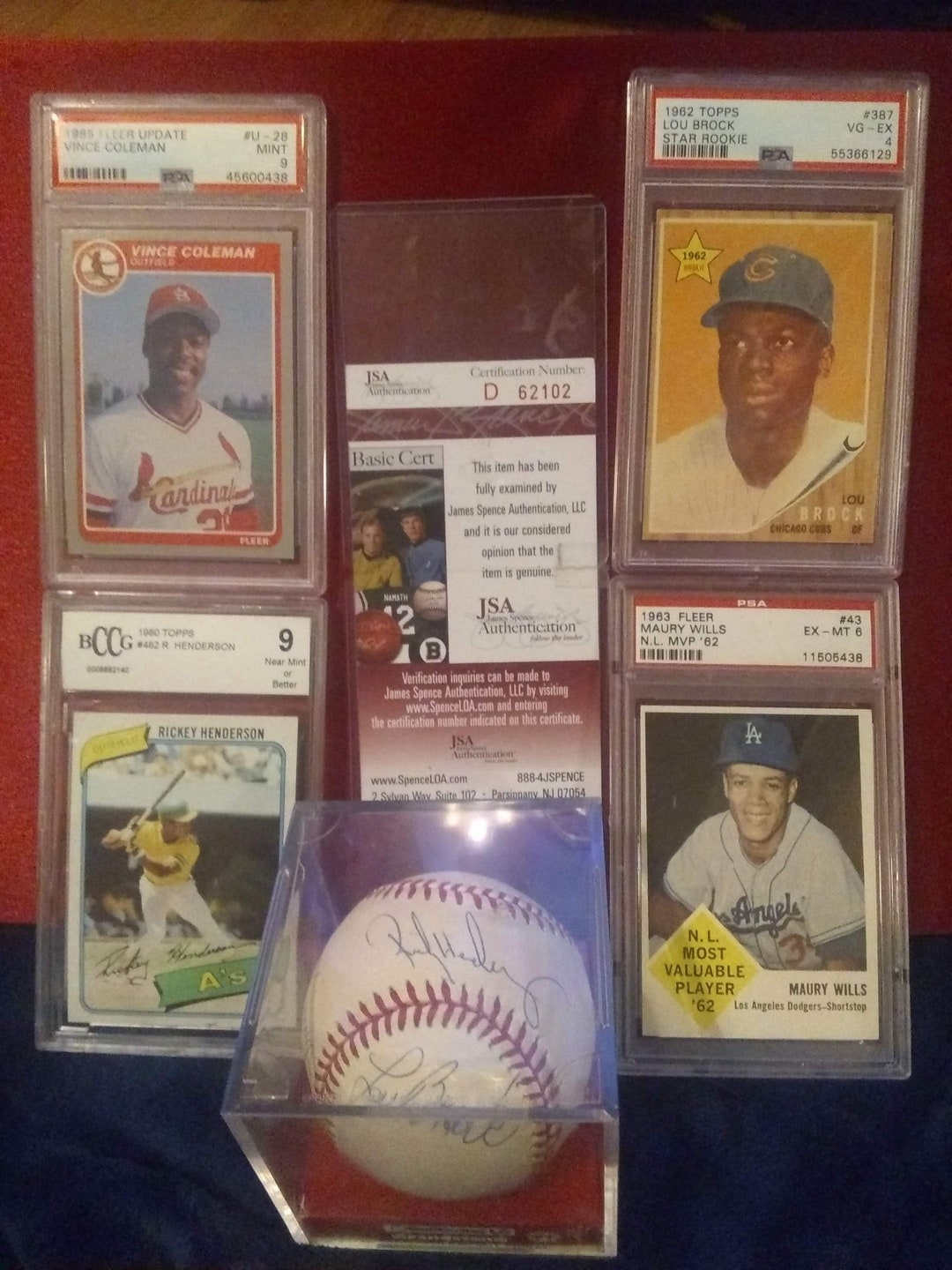 Lou Brock, Rickey Henderson, Maury Wills + Vince Coleman AUTOGRAPHED ...