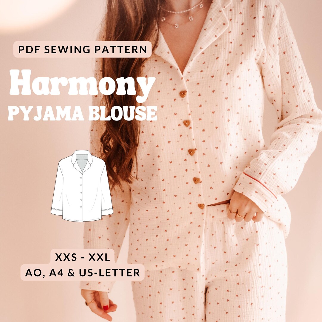 Pyjama Blouse Sewing Pattern Women Pajama Top Classic Ladies Pyjamas ...