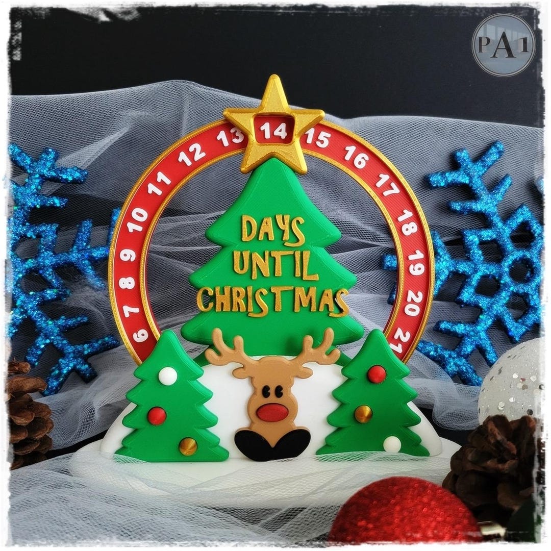 3D Printed Christmas Countdown: Holiday Decor With Reindeer & Tree - Etsy