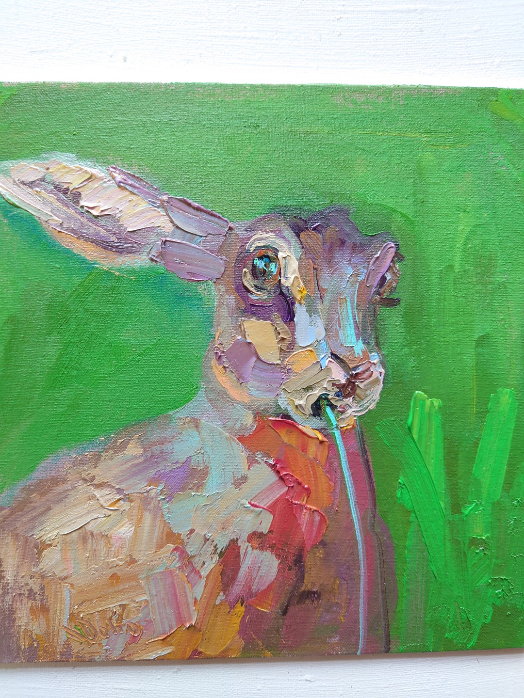 Rabbit Portrait , Original Oil Painting on Canvas Panel, Wildlife ...