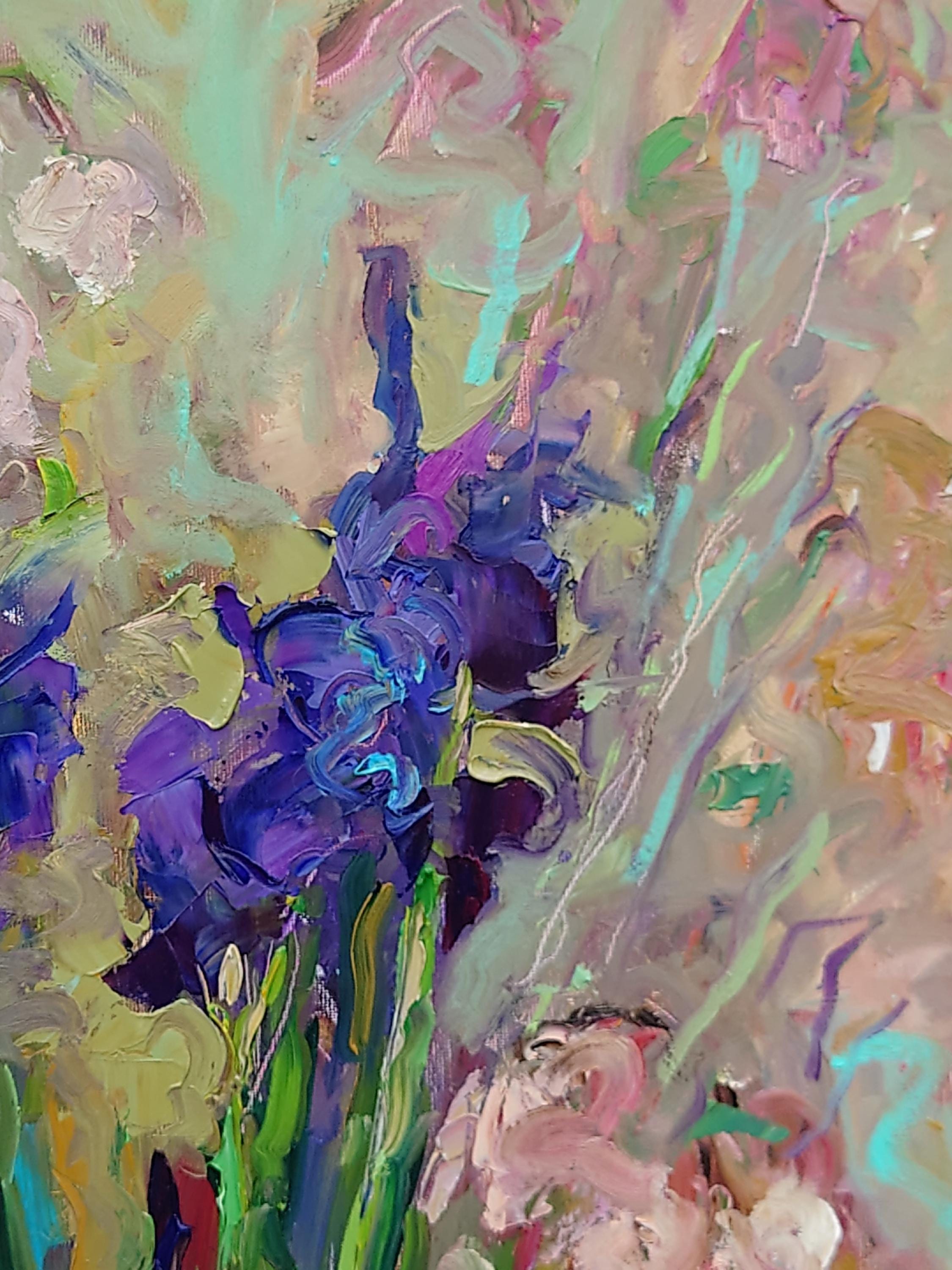 Iris Oil Painting on Canvas, Abstract Floral Artwork - Etsy