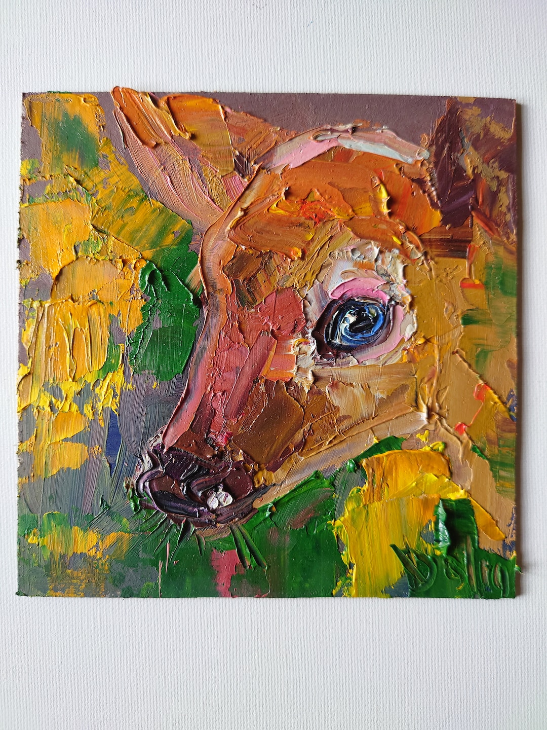 Fawn Portrait, Original Oil Painting on Cardboard, Small Animal Artwork ...