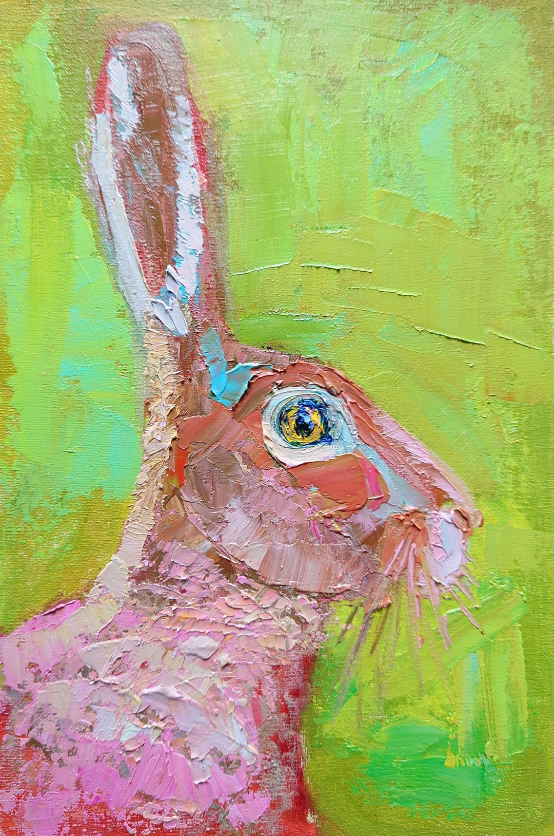 Bunny Painting, Original Oil Painting on Canvas Panel, Small Painting 8 ...