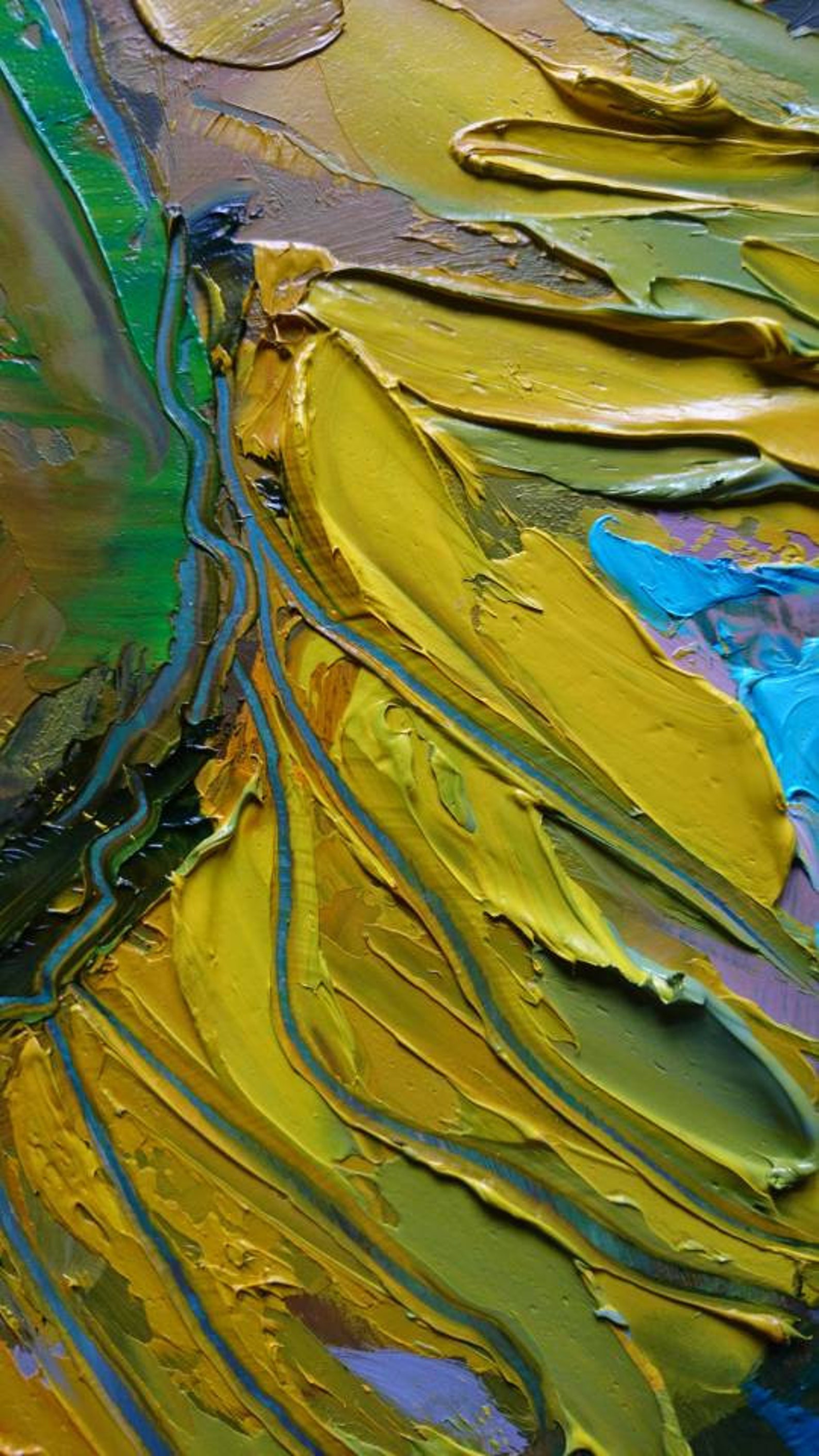 Sunflower Painting, Original Oil Painting on Canvas, Colorful Impasto ...