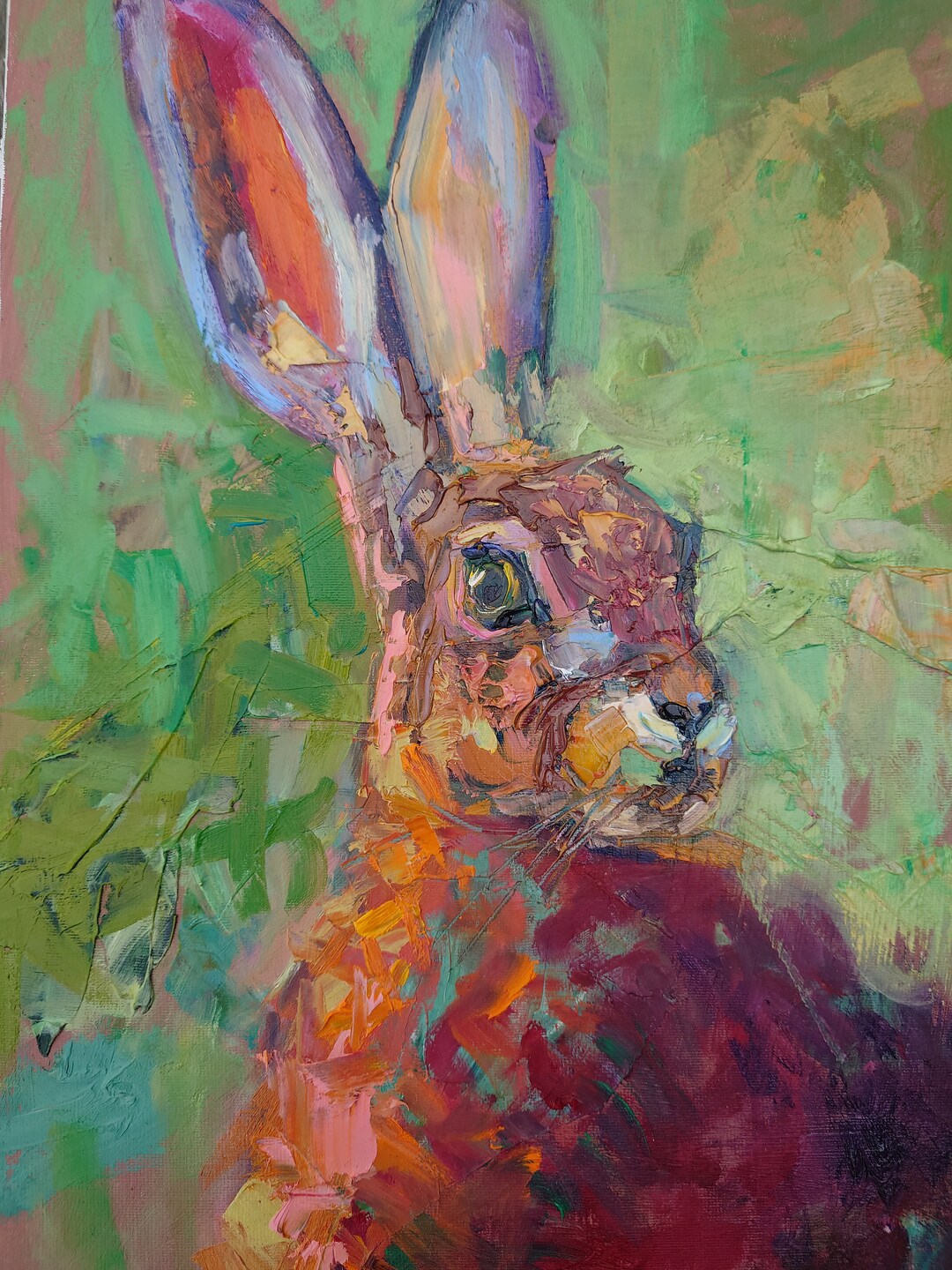 Hare Painting, Original Oil Painting on Canvas, Impasto Colorful ...