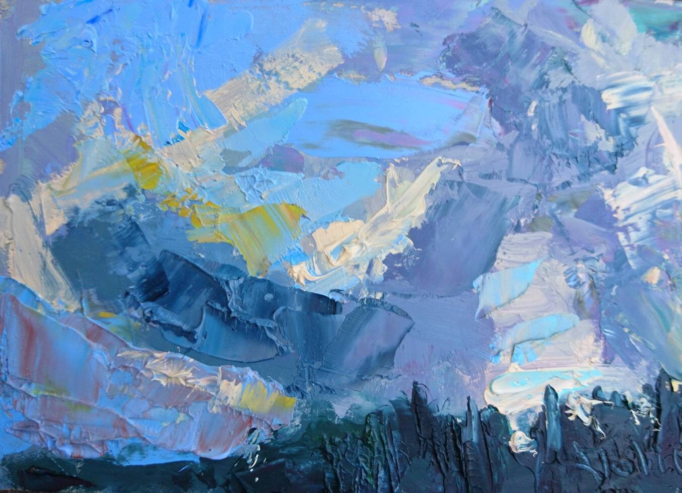Small Landscape, Original Oil Painting on Cardboard, Expressionist ...
