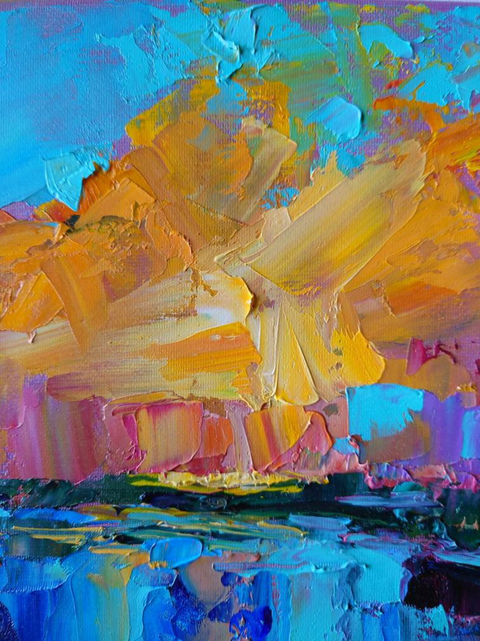 Abstract Sunset Original Oil Painting on Canvas Impasto - Etsy