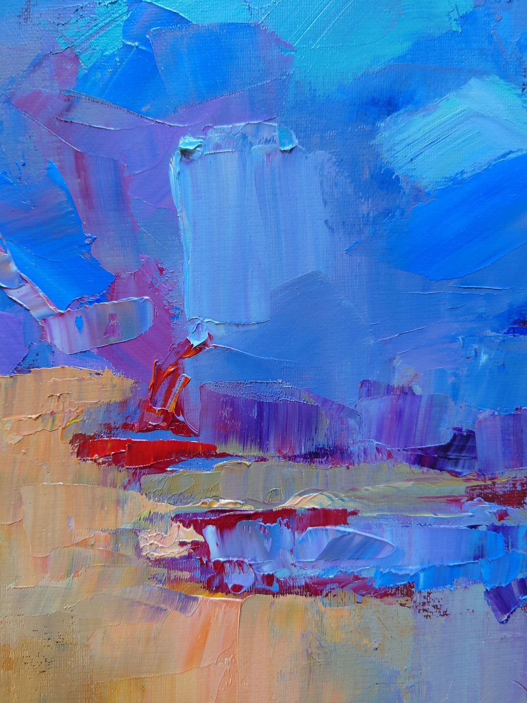 Abstract Impasto Painting on Canvas, Original Palette Knife Oil ...