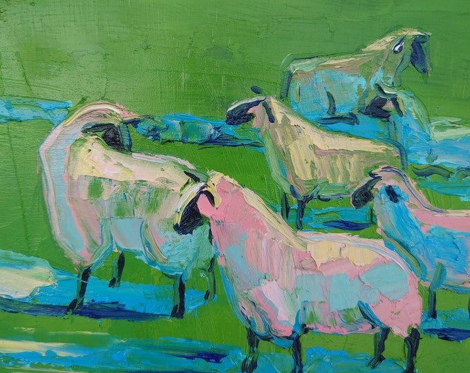 Sheep Painting Original, Textured Oil Painting, Farm Animals Painting ...