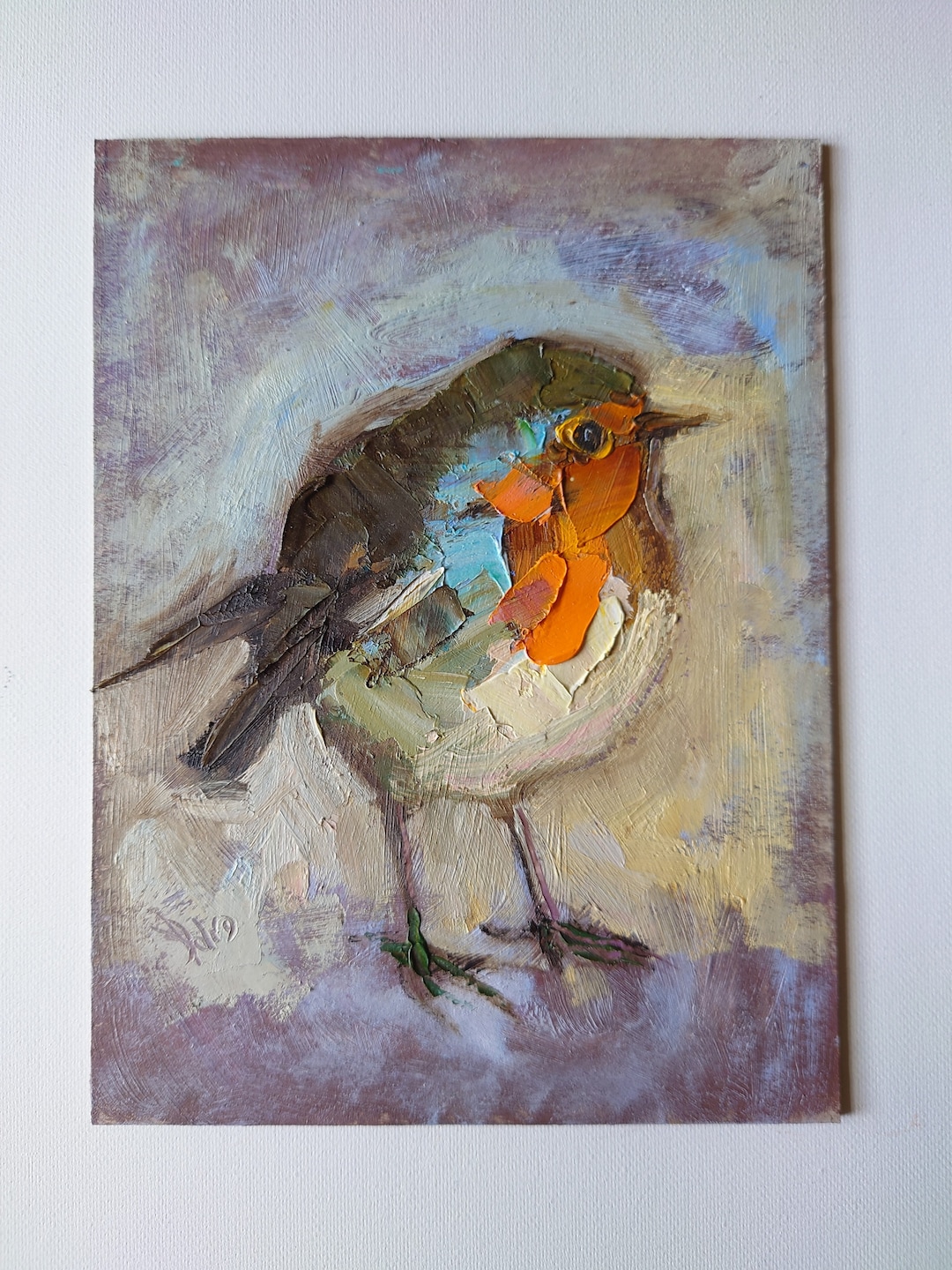 Robin, Small Bird Painting, Original Palette Knife Oil Painting ...