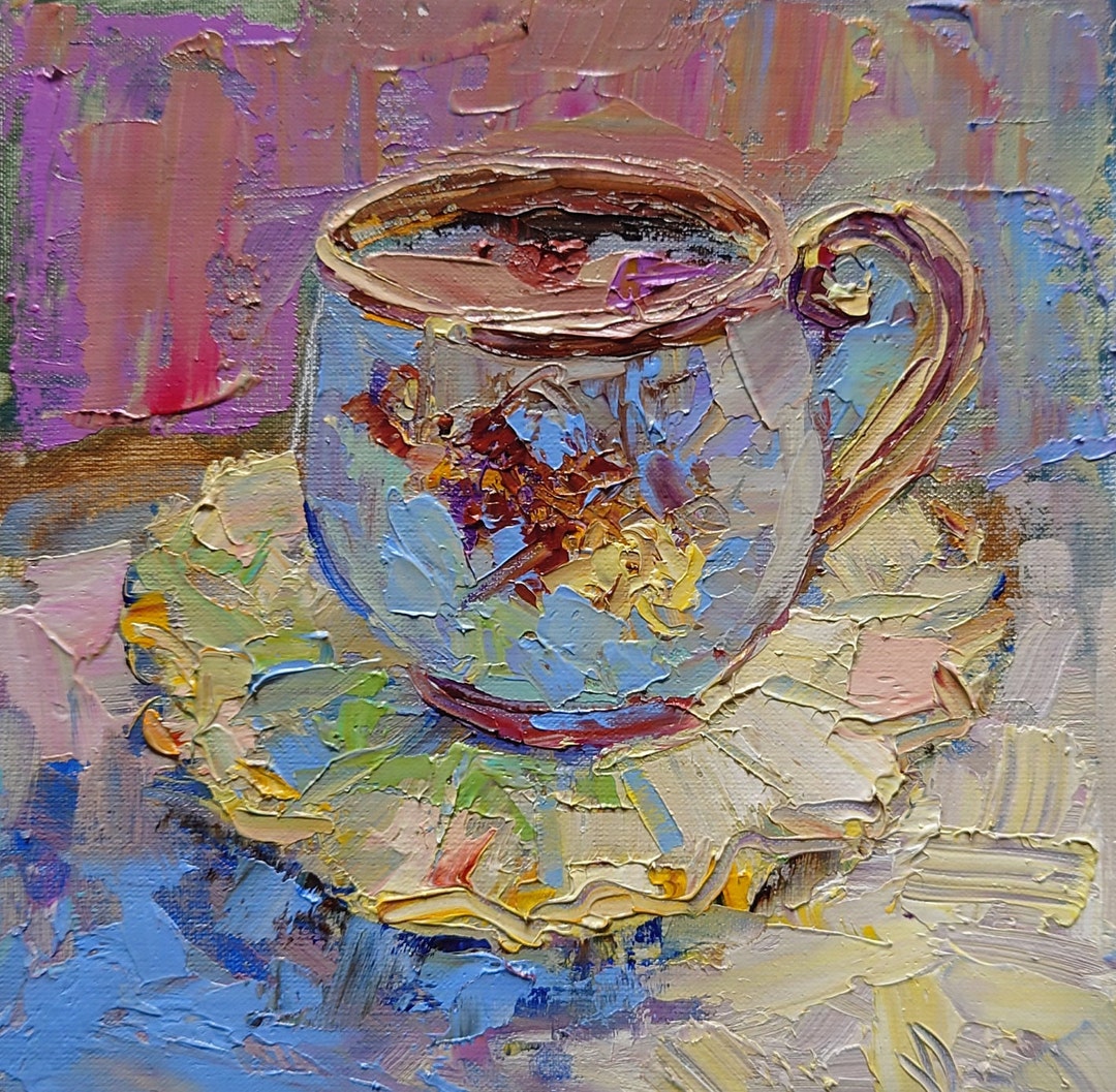 Coffee Cup Painting, Original Oil Painting on Canvas Panel 8x8 In - Etsy