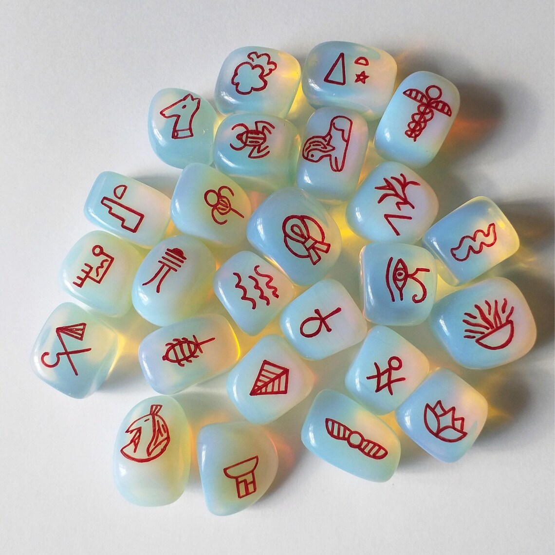 Opalite Egyptian Runestones/Set Egypt Runes with Velvet | Etsy