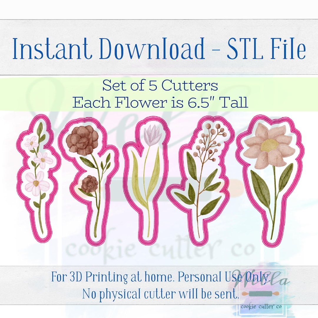 Digital STL File - Long Stem Flower Set - Set of 5 Cutters 6.5" Tall - Etsy