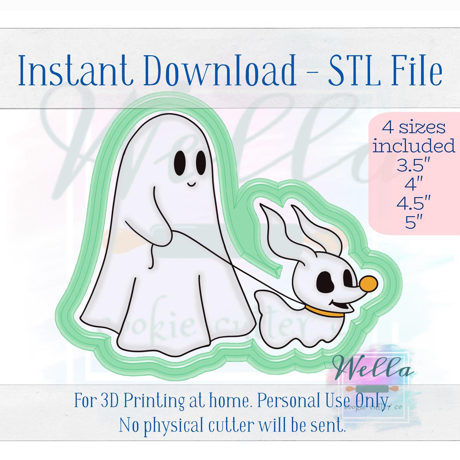 Digital STL File Ghost Walking Ghost Dog 2 Cookie Cutter 4 Sizes ...