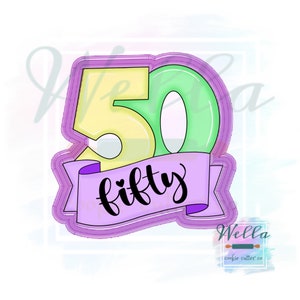 50 With Banner Cookie Cutter, 50th Birthday Cookie Cutter - Etsy