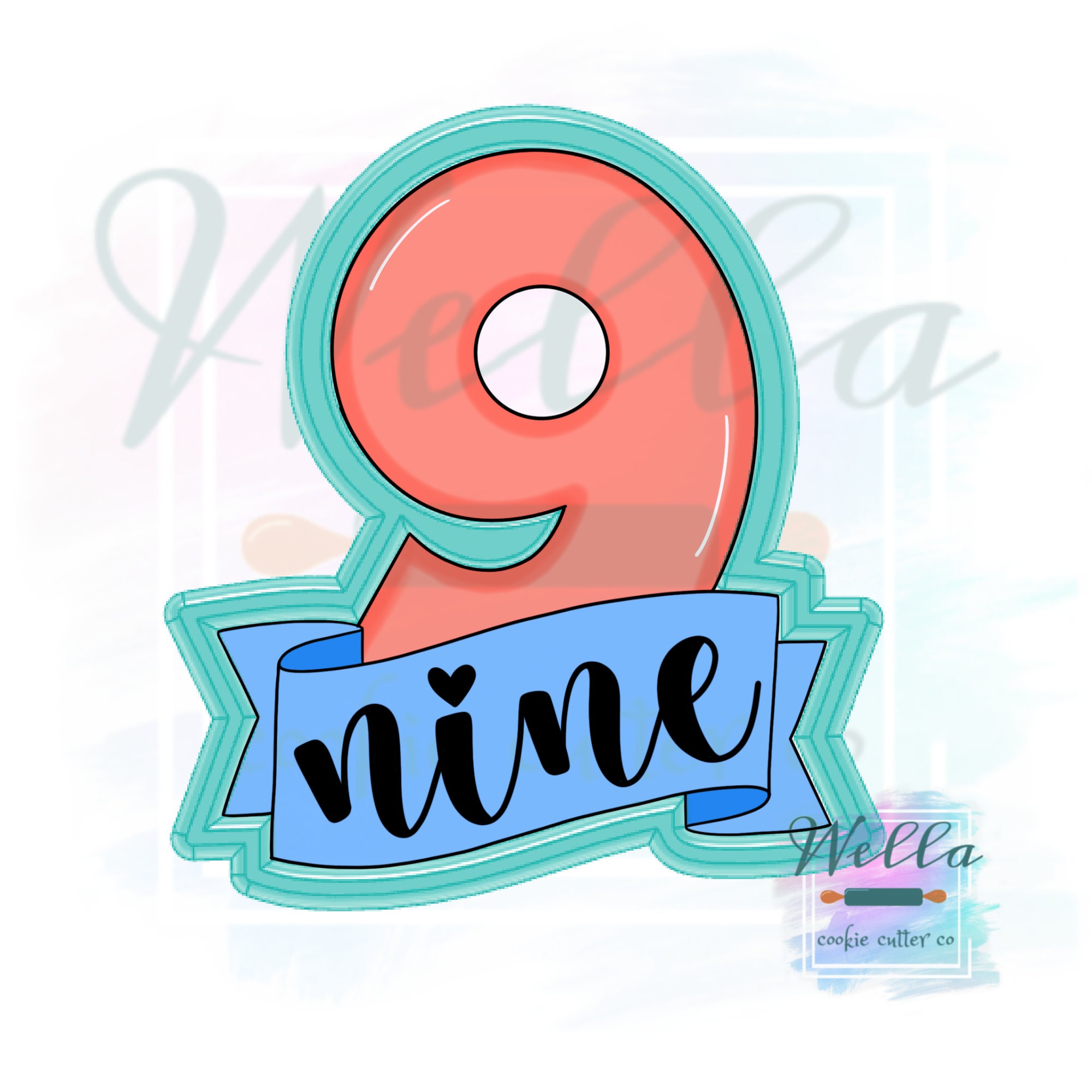 Number Nine With Banner Cookie Cutter Number 9 Cookie Cutter - Etsy