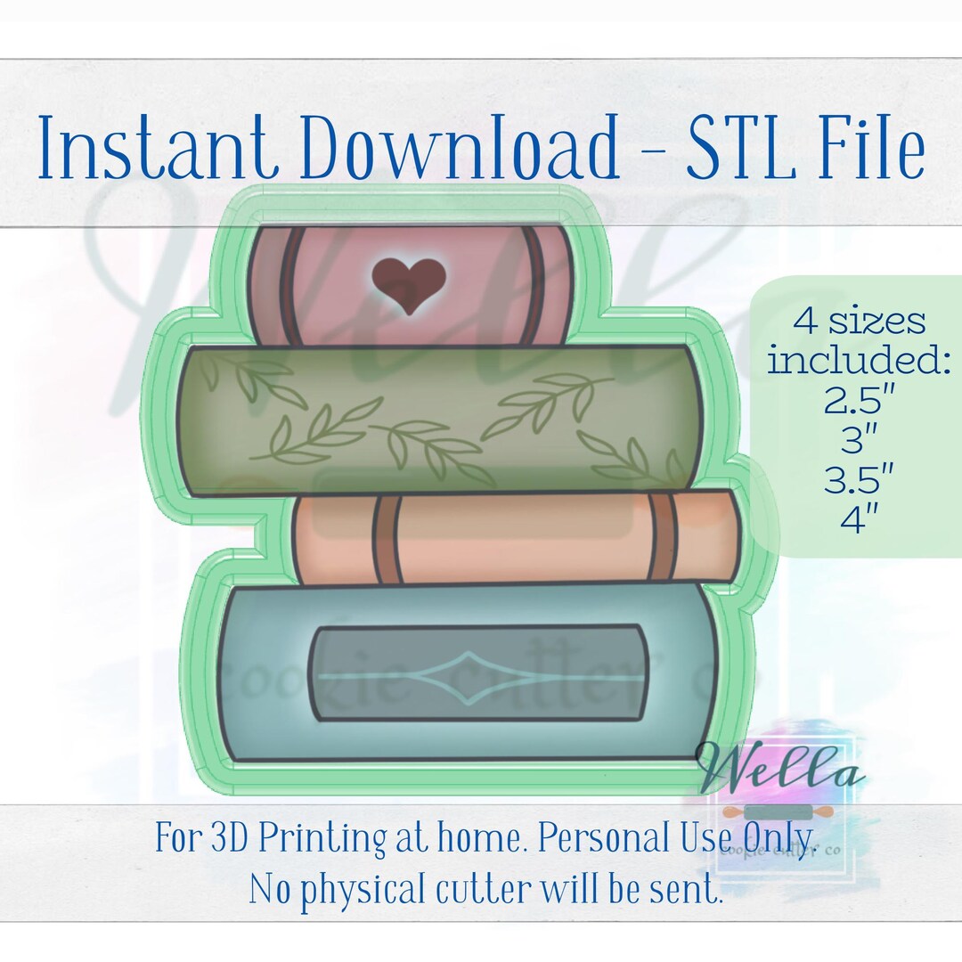 Digital STL File - Stack of Books Cookie Cutter - 4 Sizes: 2.5" 3" 3.5 ...