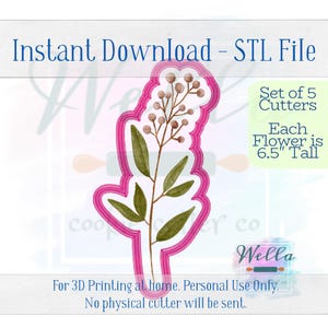Digital STL File - Long Stem Flower Set - Set of 5 Cutters 6.5" Tall - Etsy