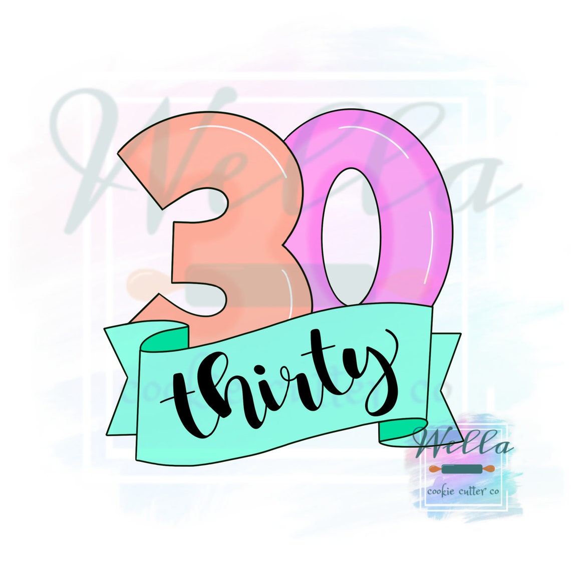 Number 30 With Banner Cookie Cutter, Number Thirty Cookie Cutter ...