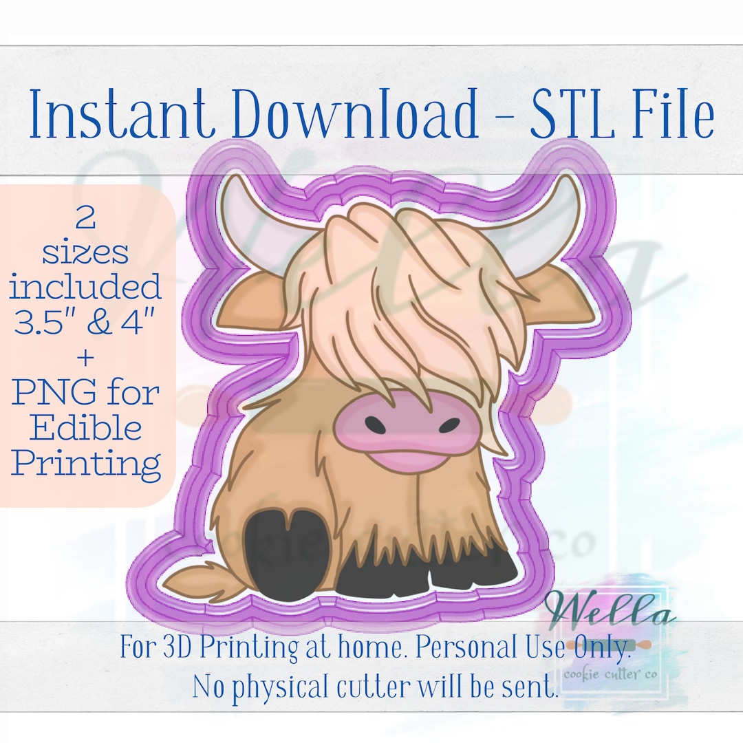 Digital STL File - Highland Cow Sitting Cookie Cutter - 2 Sizes ...