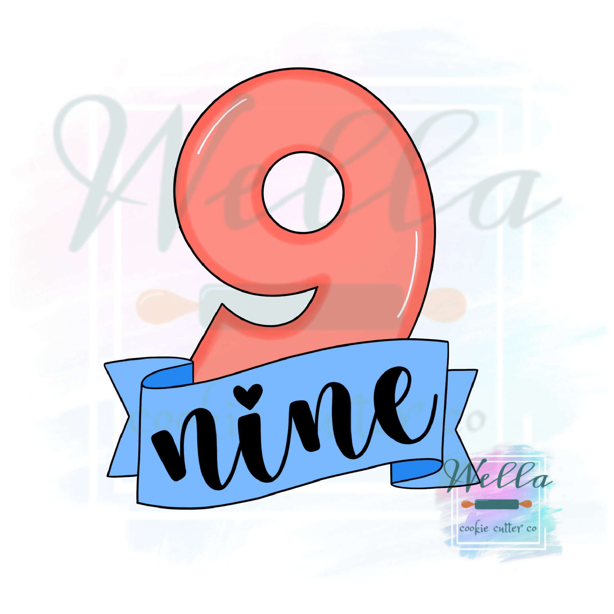 Number Nine With Banner Cookie Cutter Number 9 Cookie Cutter - Etsy