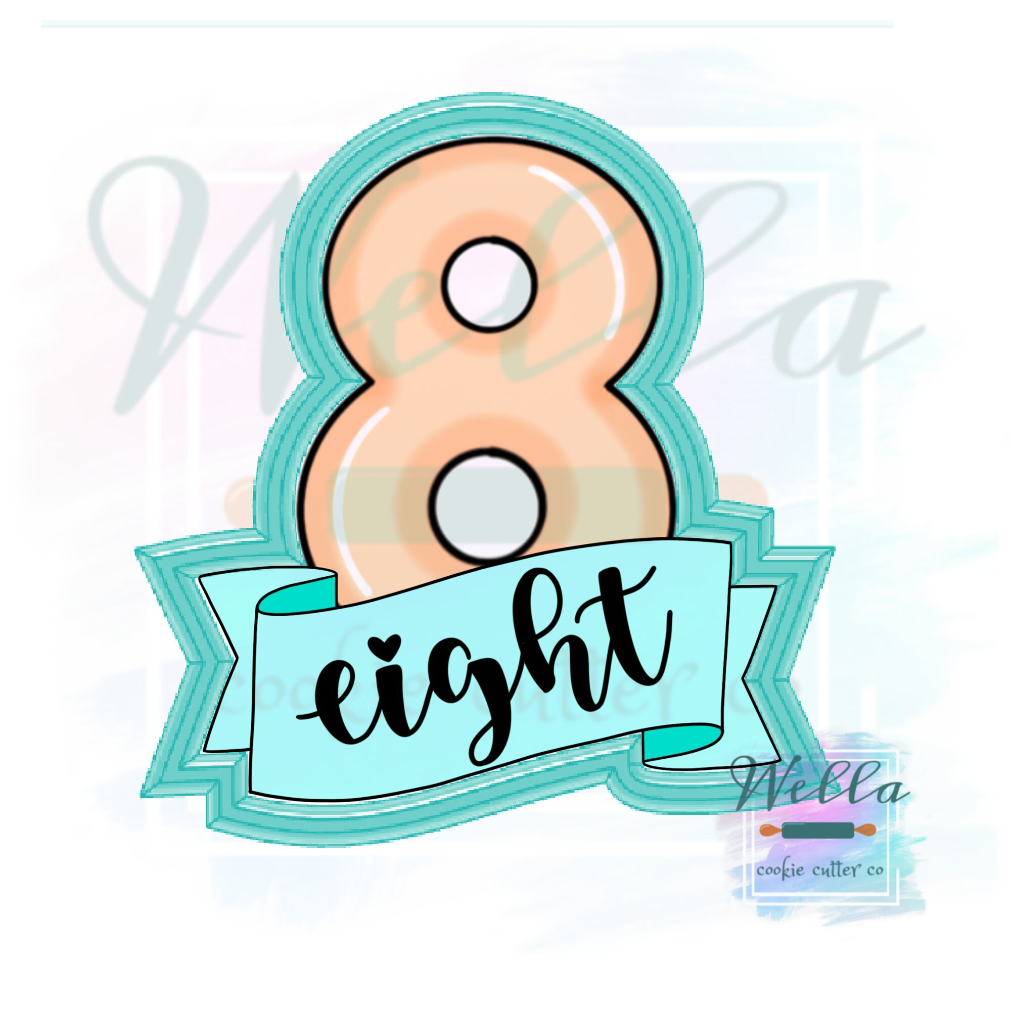 Number Eight With Banner Cookie Cutter Number 8 Cookie | Etsy