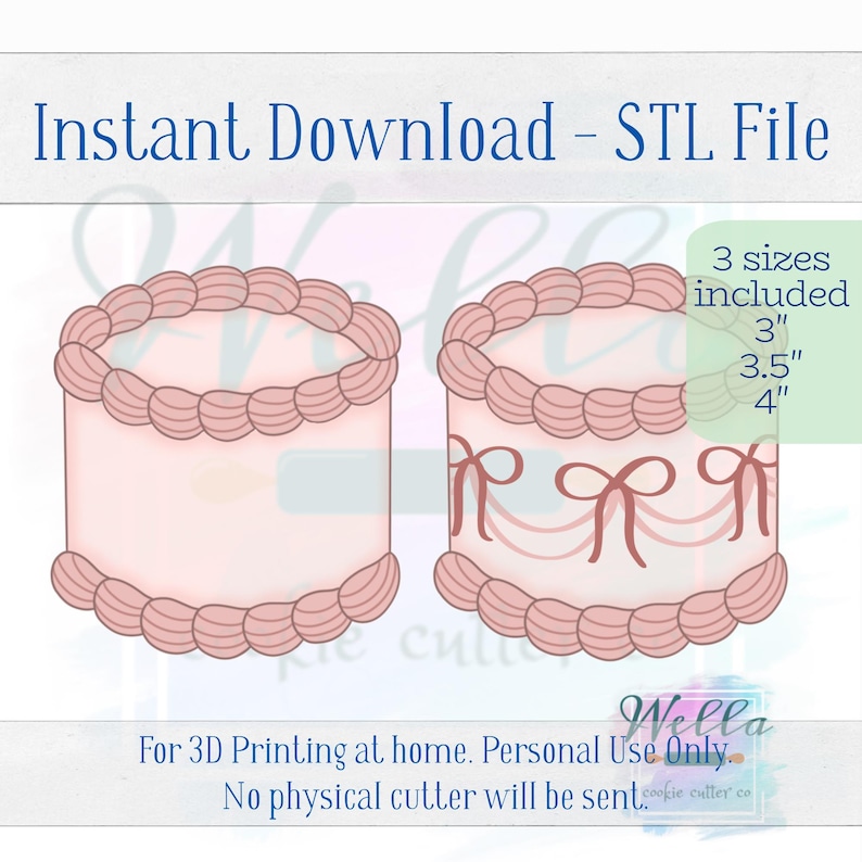 Digital STL File - Birthday Buttercream Cake Cookie Cutter - 3 Sizes ...