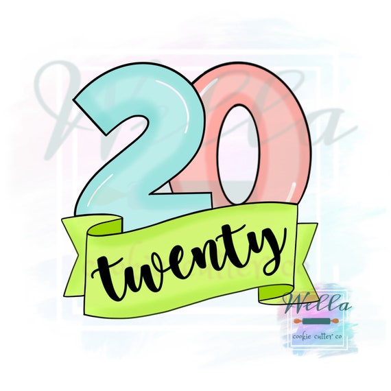 Number 20 With Banner Cookie Cutter Number Twenty Cookie | Etsy