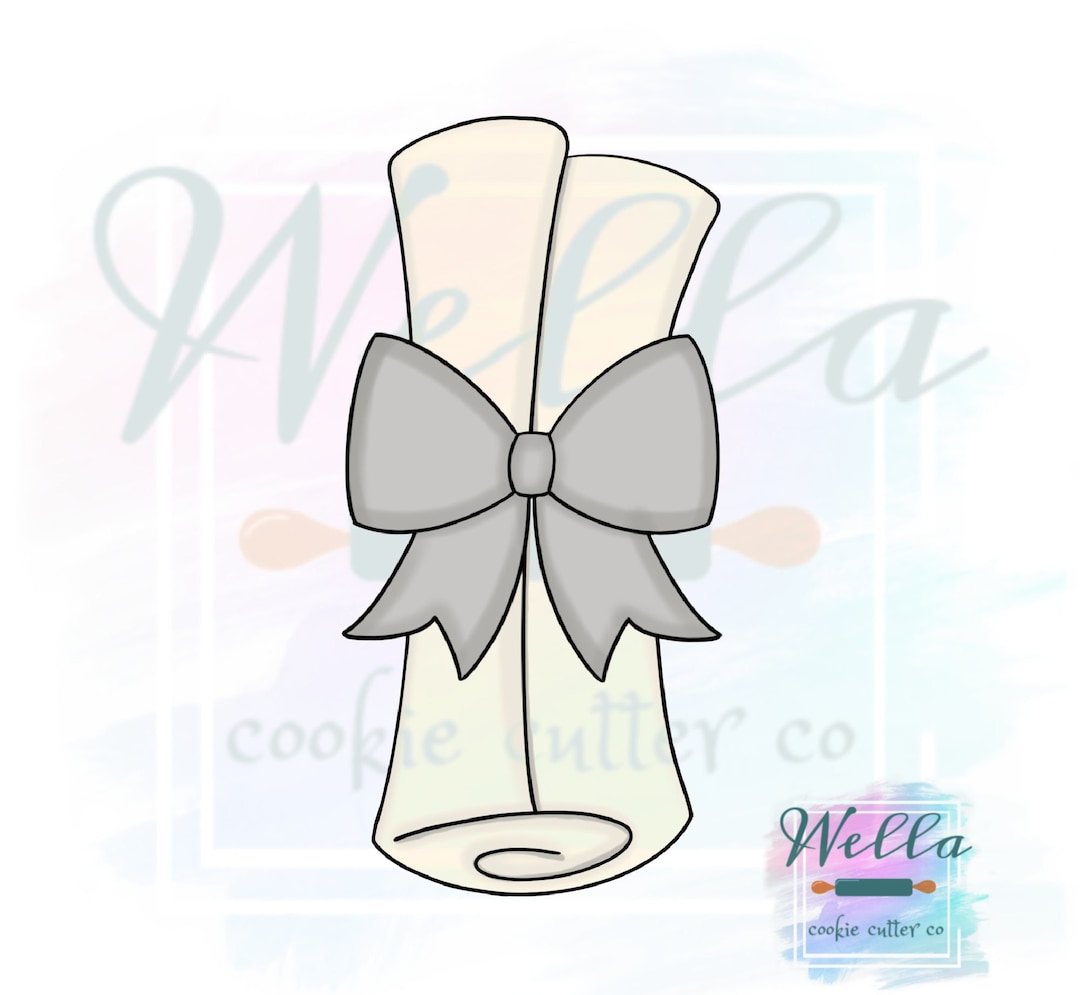 Diploma With Bow Cookie Cutter With Optional Stencil, Graduation Scroll ...