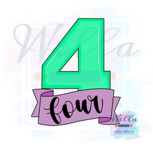 Number Four With Banner Cookie Cutter - Etsy