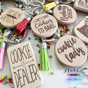 Laser Engraved Wood Cookie Themed Keychain With Tassel, Baking Themed ...