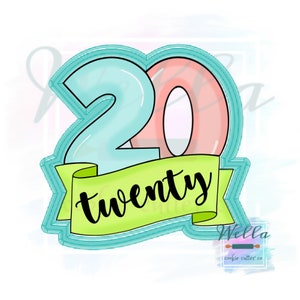 Number 20 With Banner Cookie Cutter, Number Twenty Cookie Cutter ...